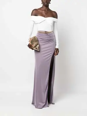 Elisabetta Franchi Logo Chain Link Belt Long Skirt