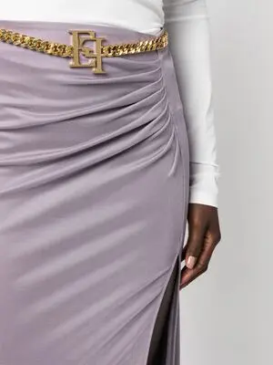 Elisabetta Franchi Logo Chain Link Belt Long Skirt