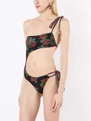 AMIR SLAMA Rose-print One-piece Swimsuit