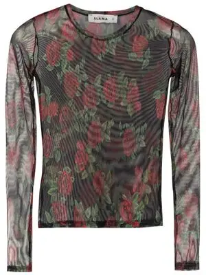 AMIR SLAMA Sheer Floral T-shirt - Black