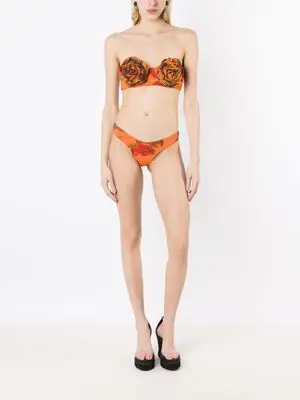 AMIR SLAMA Floral-appliqué Bustier Bikini Set