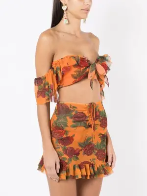 AMIR SLAMA Floral-print Mesh Crop Top
