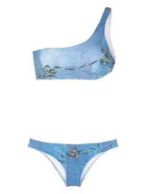 AMIR SLAMA Embroidered Two-piece Bikini Set - Blue