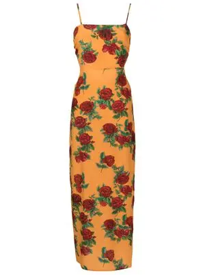 AMIR SLAMA Rose-print Silk Midi Dress
