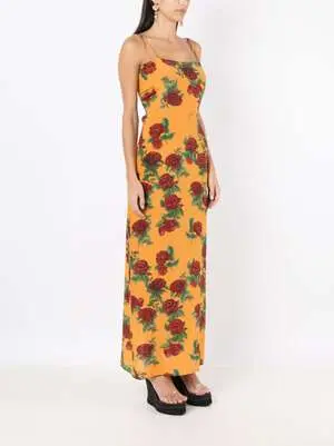 AMIR SLAMA Rose-print Silk Midi Dress