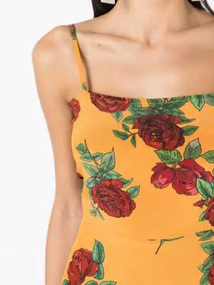 AMIR SLAMA Rose-print Silk Midi Dress