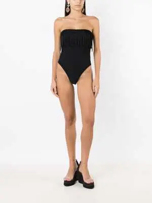 AMIR SLAMA Macramé-fringe Strapless Swimsuit