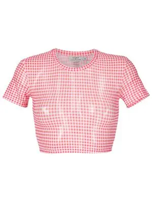 AMIR SLAMA Gingham-check Pattern Crop T-shirt