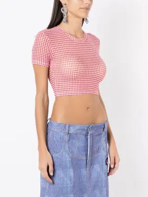 AMIR SLAMA Gingham-check Pattern Crop T-shirt