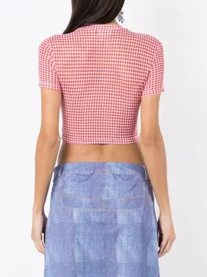 AMIR SLAMA Gingham-check Pattern Crop T-shirt