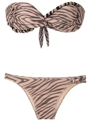 AMIR SLAMA Beaded Zebra-pattern Bikini Set - Brown