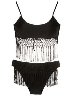 AMIR SLAMA Macramé Fringe Bikini Set - Black