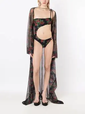 AMIR SLAMA Sheer Rose-pattern Kaftan