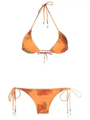 AMIR SLAMA Rose-pattern Two-piece Bikini Set - Orange
