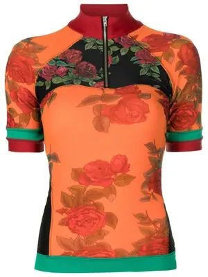 AMIR SLAMA Floral-pattern High-neck Top - Orange