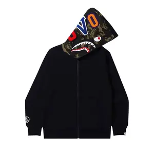 A BATHING APE X Ovo Woodland Camo Shark Reversible Full Zip Hoodie - Black