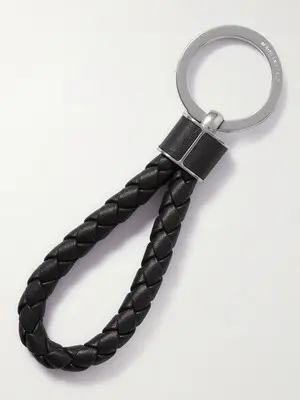 Bottega Veneta Silver-tone And Braided Leather Key Fob - Black