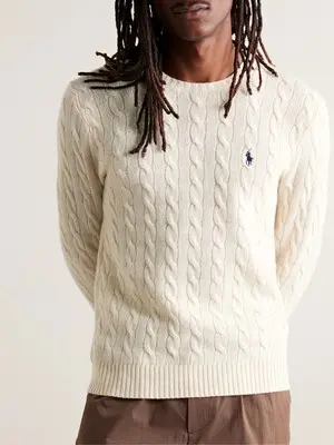 Polo Ralph Lauren Slim-fit Cable-knit Wool And Cashmere-blend Sweater - Neutrals