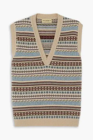 Purdey Fair Isle Cashmere Vest Neutral Uk 6