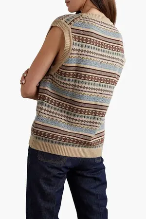 Purdey Fair Isle Cashmere Vest Neutral Uk 6