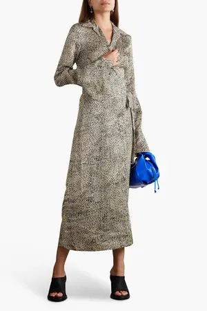 Dries Van Noten Printed Satinjacquard Midi Wrap Dress