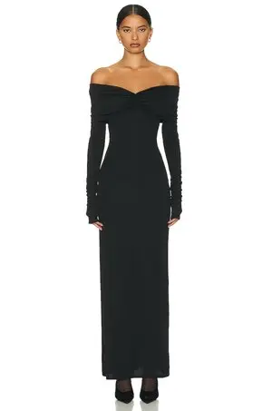 HELSA Matte Jersey Off Shoulder Maxi Dress - Black