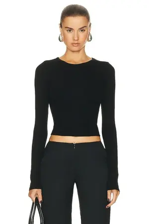 Enza Costa Silk Knit Long Sleeve Tuck Top - Black