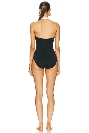Chanel Vintage Double Logo One Piece Swimsuit In Black
