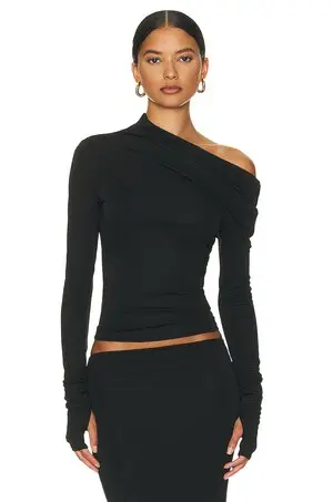HELSA Matte Jersey Drape Shoulder Top