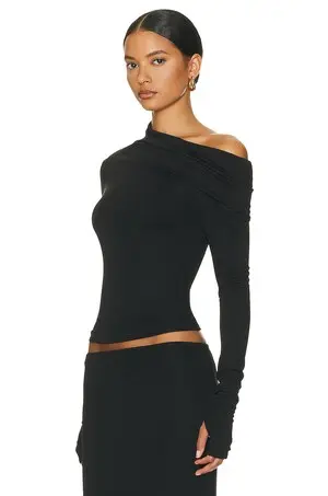 HELSA Matte Jersey Drape Shoulder Top