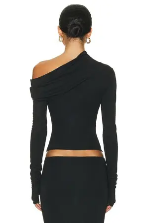 HELSA Matte Jersey Drape Shoulder Top