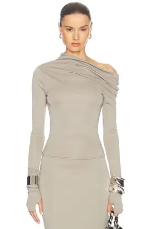HELSA Matte Jersey Drape Shoulder Top