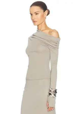 HELSA Matte Jersey Drape Shoulder Top