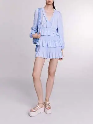 Maje Ruffled Dress - Light Blue