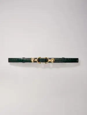 Maje Maje Leather Belt With Lion Buckle Bottle Green