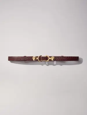 Maje Maje Leather Belt With Lion Buckle Burgundy
