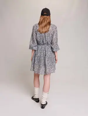Maje Short Floral Print Dress With Puffed Sleeves