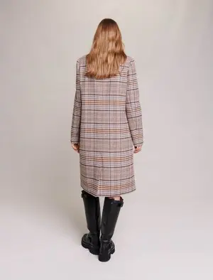 Maje Checked Double Breasted Long Coat