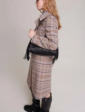 Maje Checked Double Breasted Long Coat