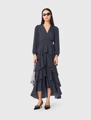 Maje Ruffled Maxi Dress - Navy