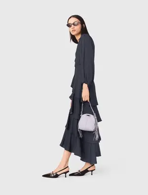 Maje Ruffled Maxi Dress - Navy