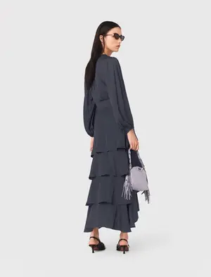 Maje Ruffled Maxi Dress - Navy