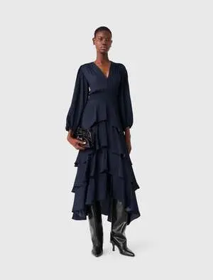 Maje Ruffled Maxi Dress - Navy