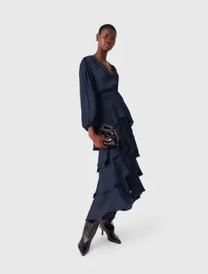 Maje Ruffled Maxi Dress - Navy