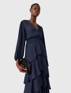 Maje Ruffled Maxi Dress - Navy