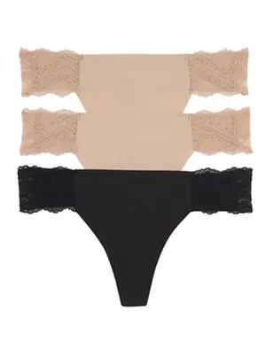 Wacoal B.bare Thong Panty Pack Au Natural/au Natural/night - Au Natural Au Natural Night