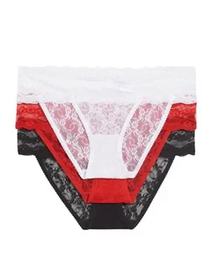 Wacoal Lace Kiss Bikini Panty Pack Rose Smoke/au Natural/night - White Crimson Red Night