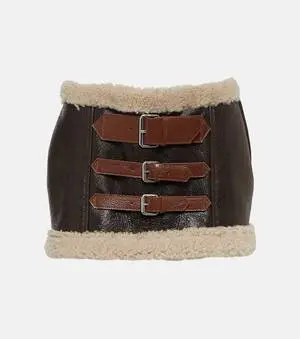 Blumarine Shearling-trimmed Leather Miniskirt