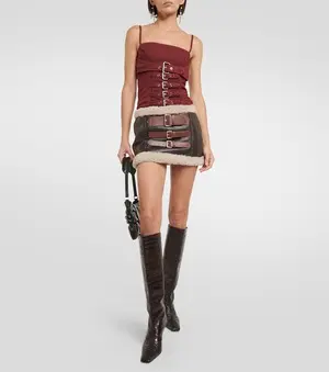 Blumarine Shearling-trimmed Leather Miniskirt