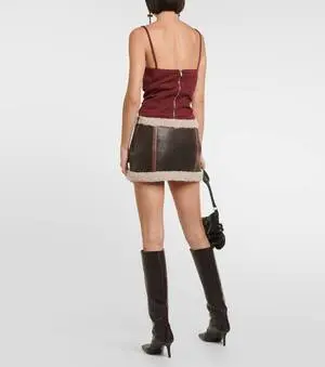 Blumarine Shearling-trimmed Leather Miniskirt